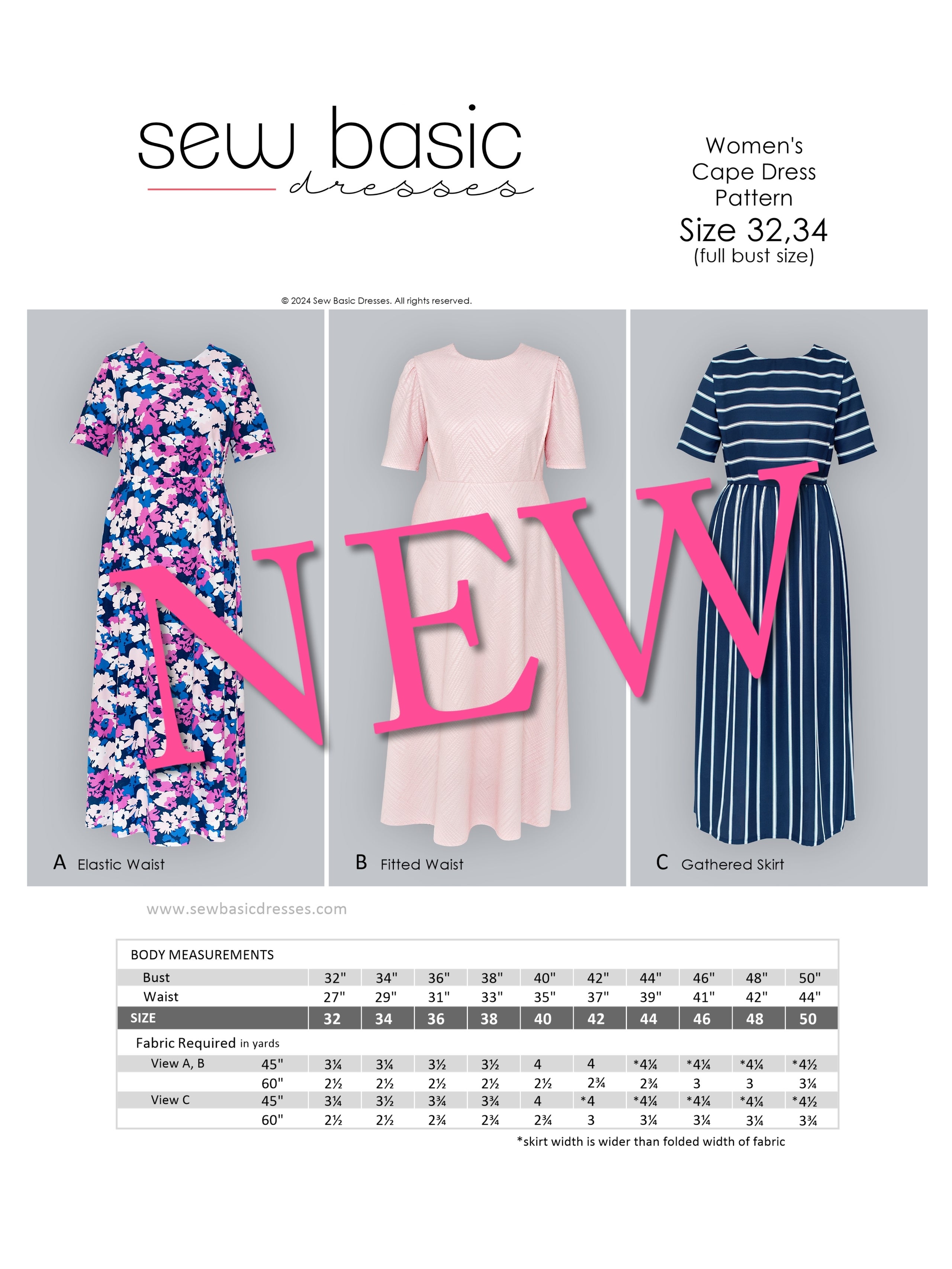 Women's MULTI-SIZE Cape Dress Pattern - sizes 32/34,48/50 | modest dress pattern | women's maxi ...